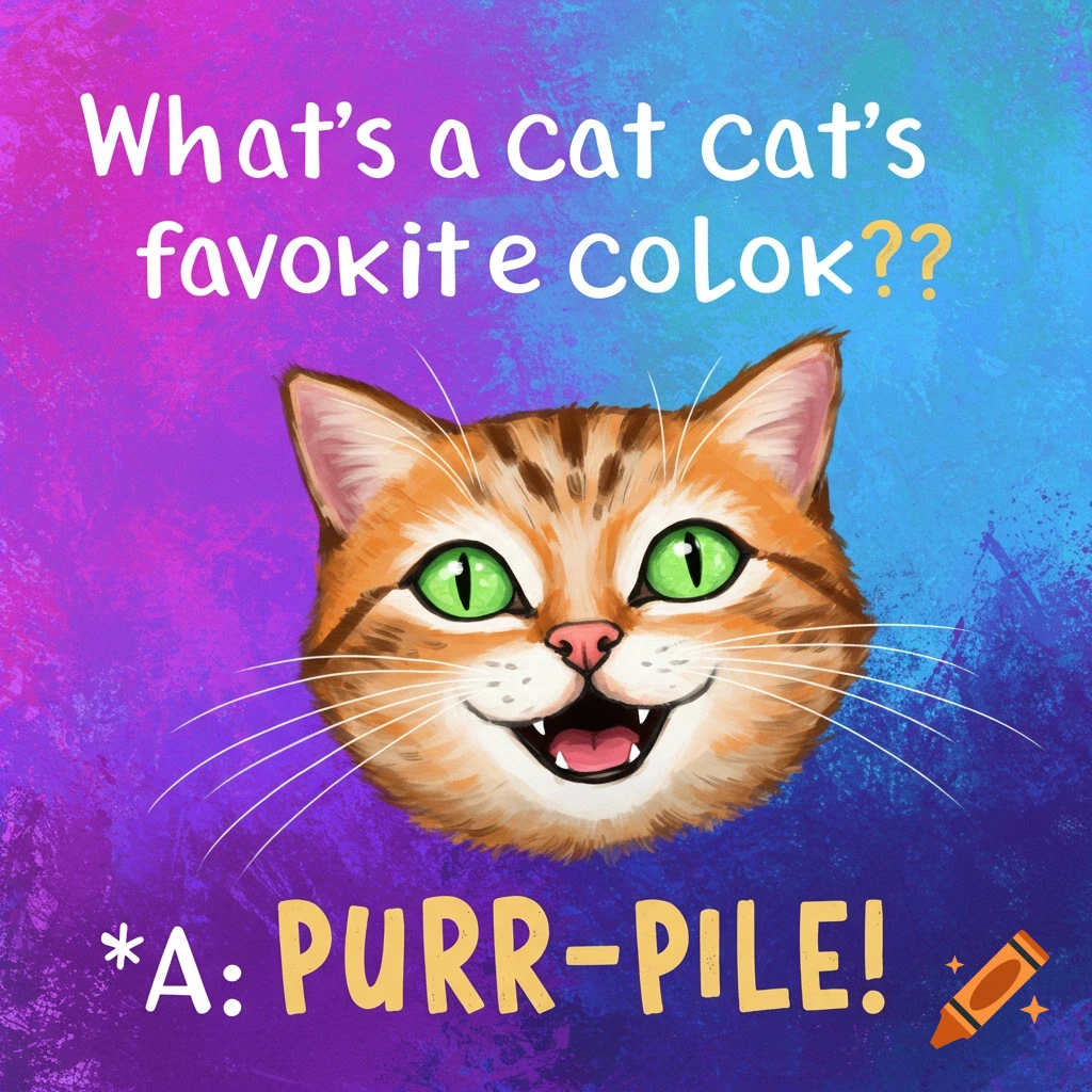 Joke: What’s a cat’s favorite color? A: Purr-ple! on Craiyon