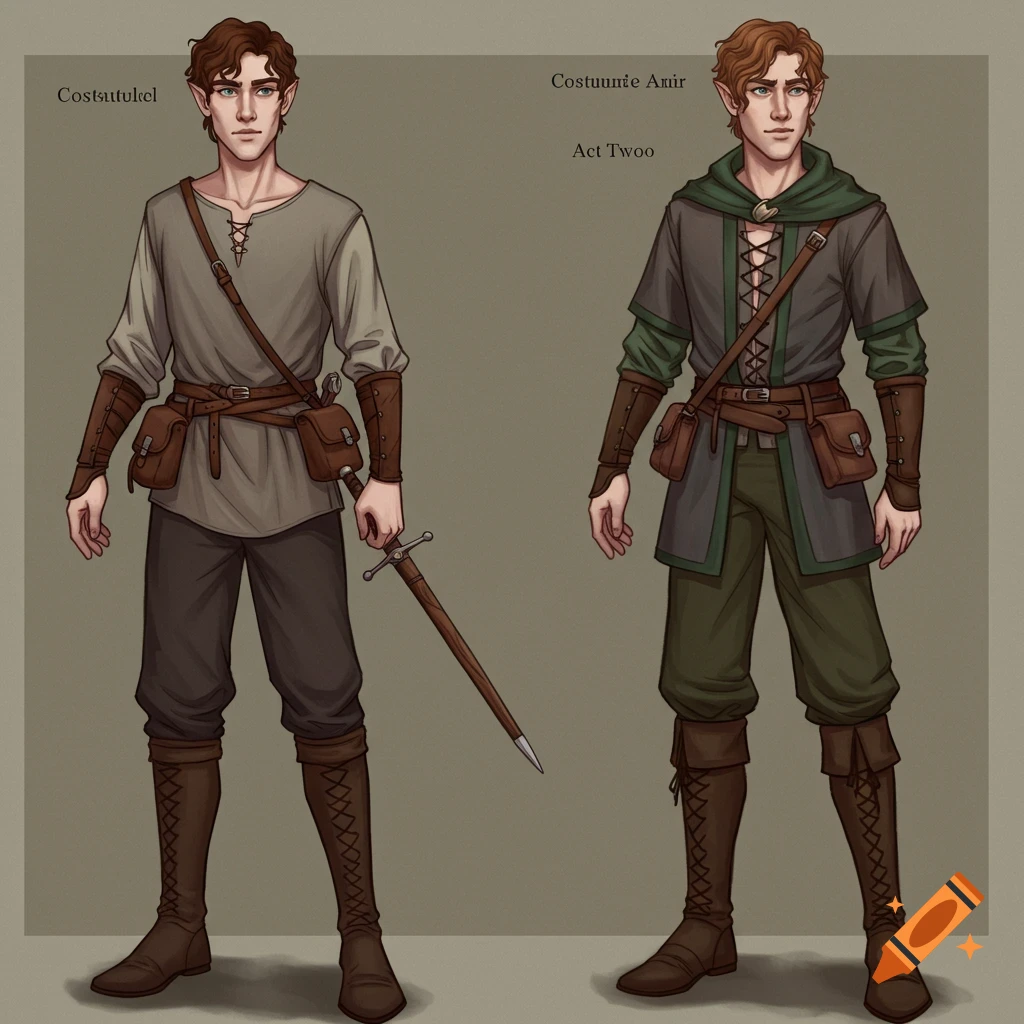 Costume ideas for Callen, Act One and Act Two on Craiyon