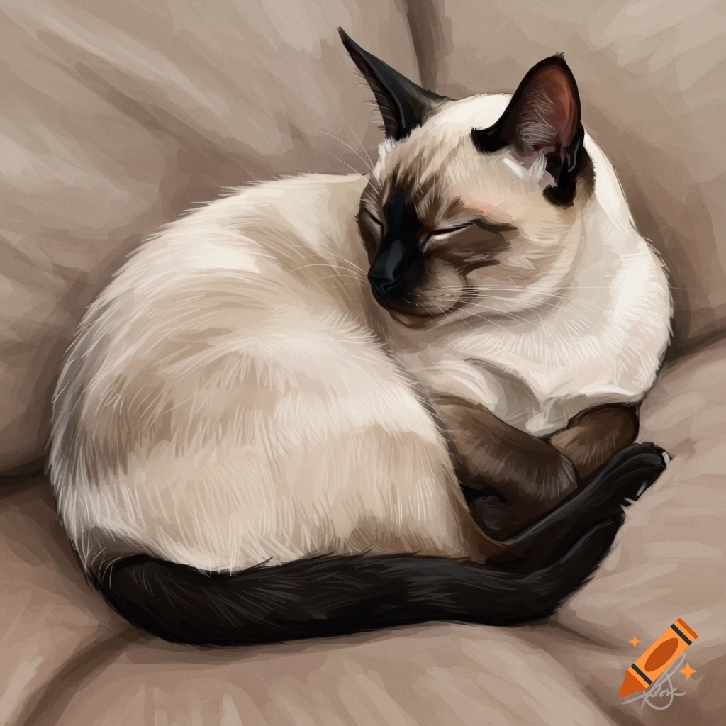 A Siamese cat sleeping on Craiyon