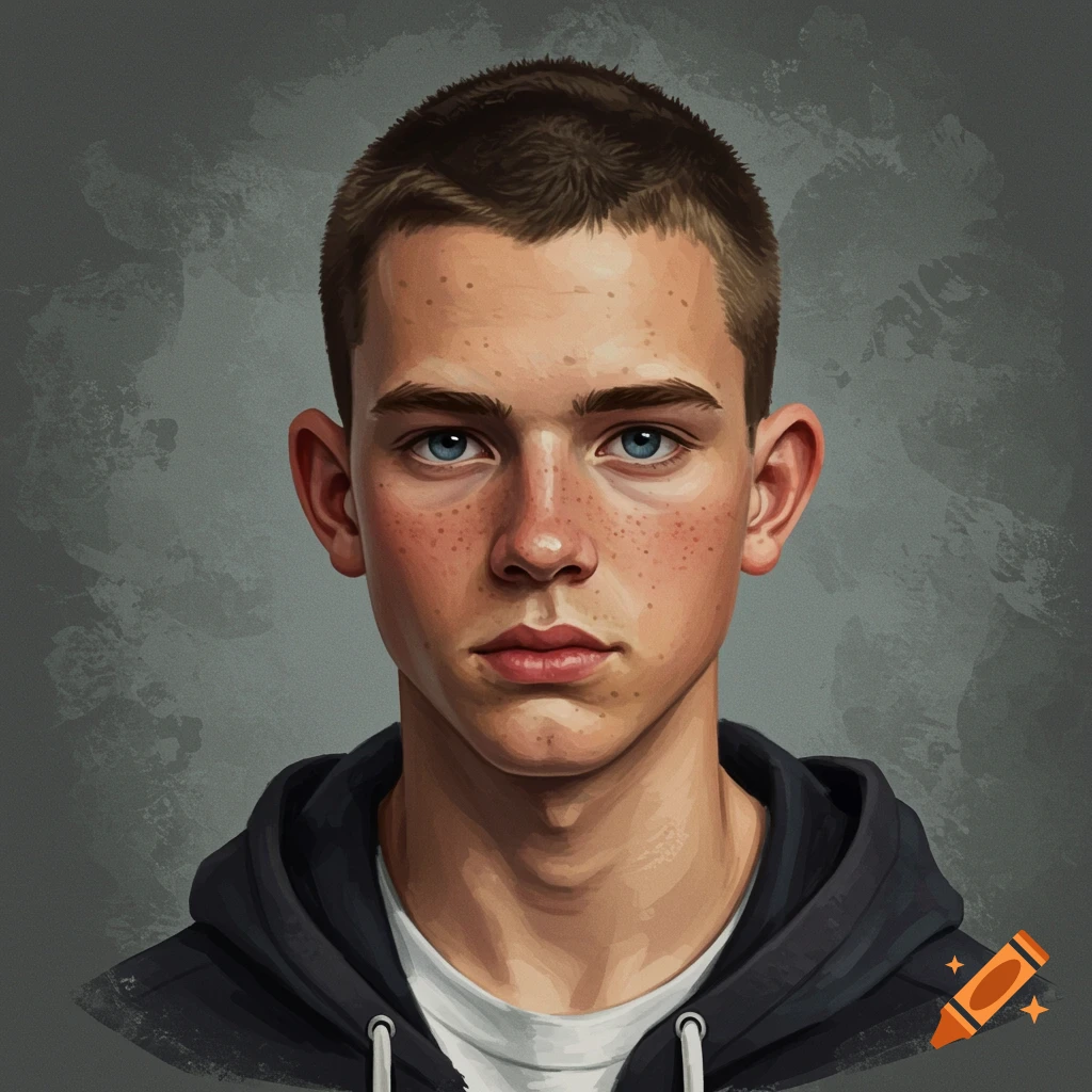 High School student with a buzz cut on Craiyon