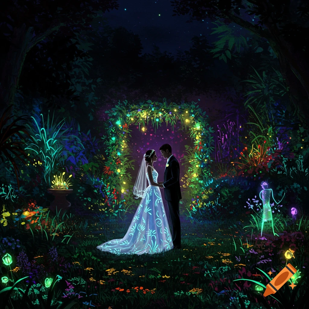 Glow in the dark wedding scene on Craiyon