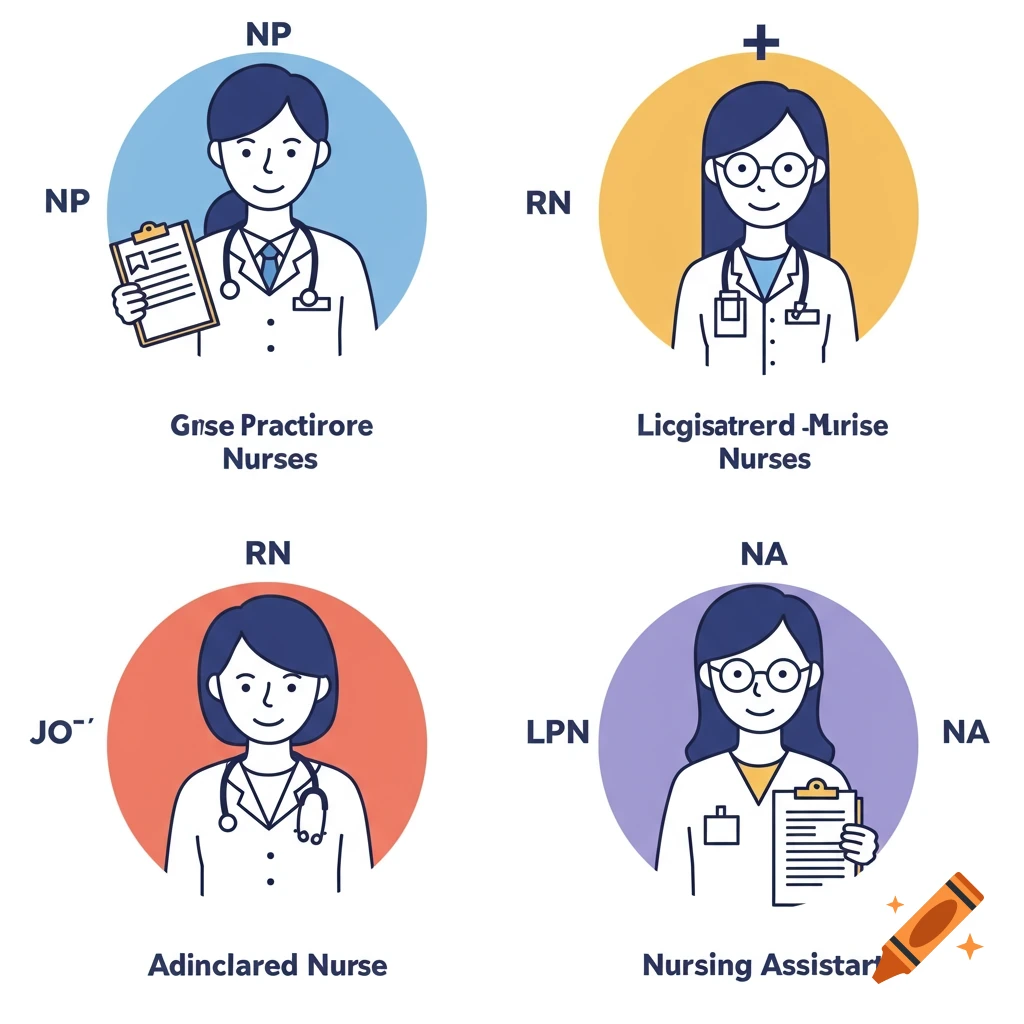 Vector icons of nurse practitioners, registered nurses, licensed ...