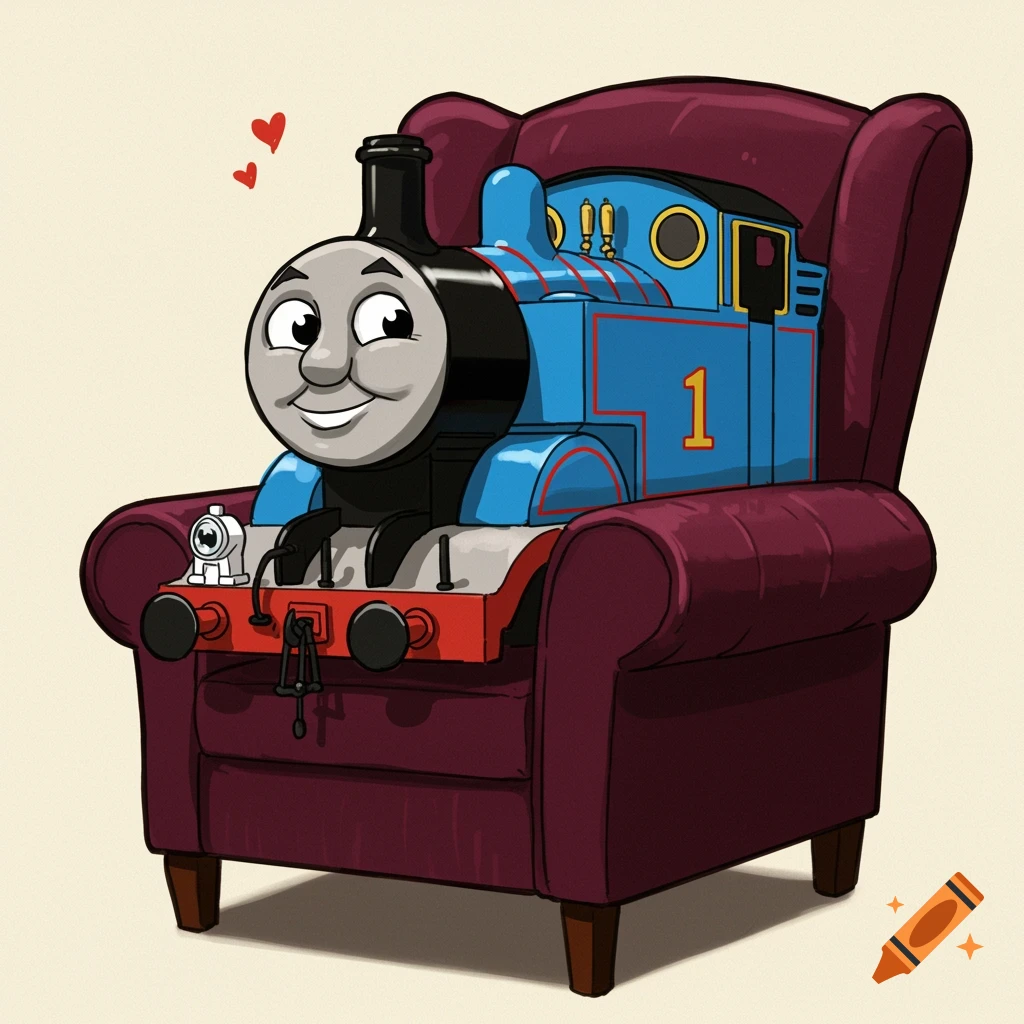Cartoon of Thomas the Tank Engine working on a computer in an office ...