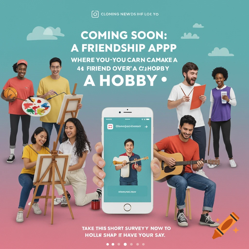 Friendship app concept with call-to-action survey on Craiyon