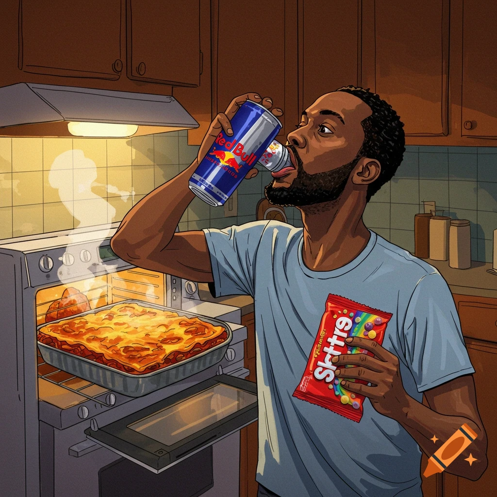 African man eating Chinese food on Craiyon