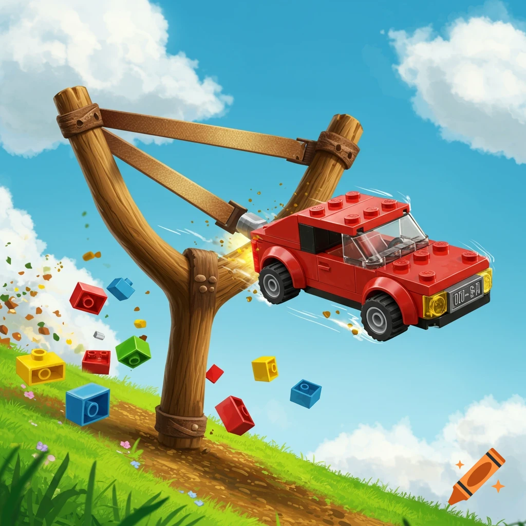 LEGO car propelled by slingshot launch on Craiyon