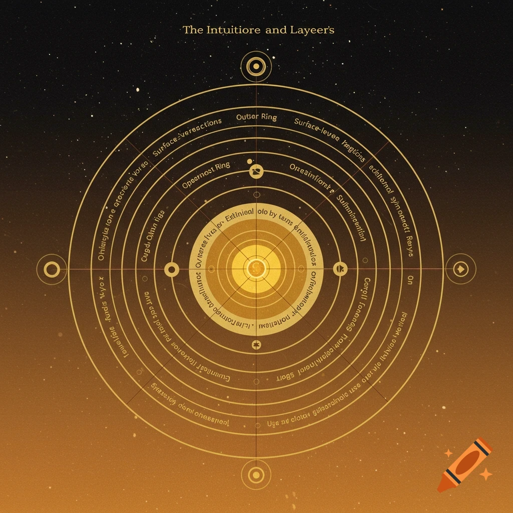 Intuition wheel diagram with concentric rings and yes/no signals on Craiyon