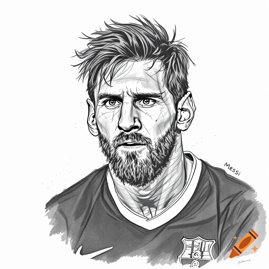 Sketch portrait of soccer player Lionel Messi wearing a team shirt. on ...