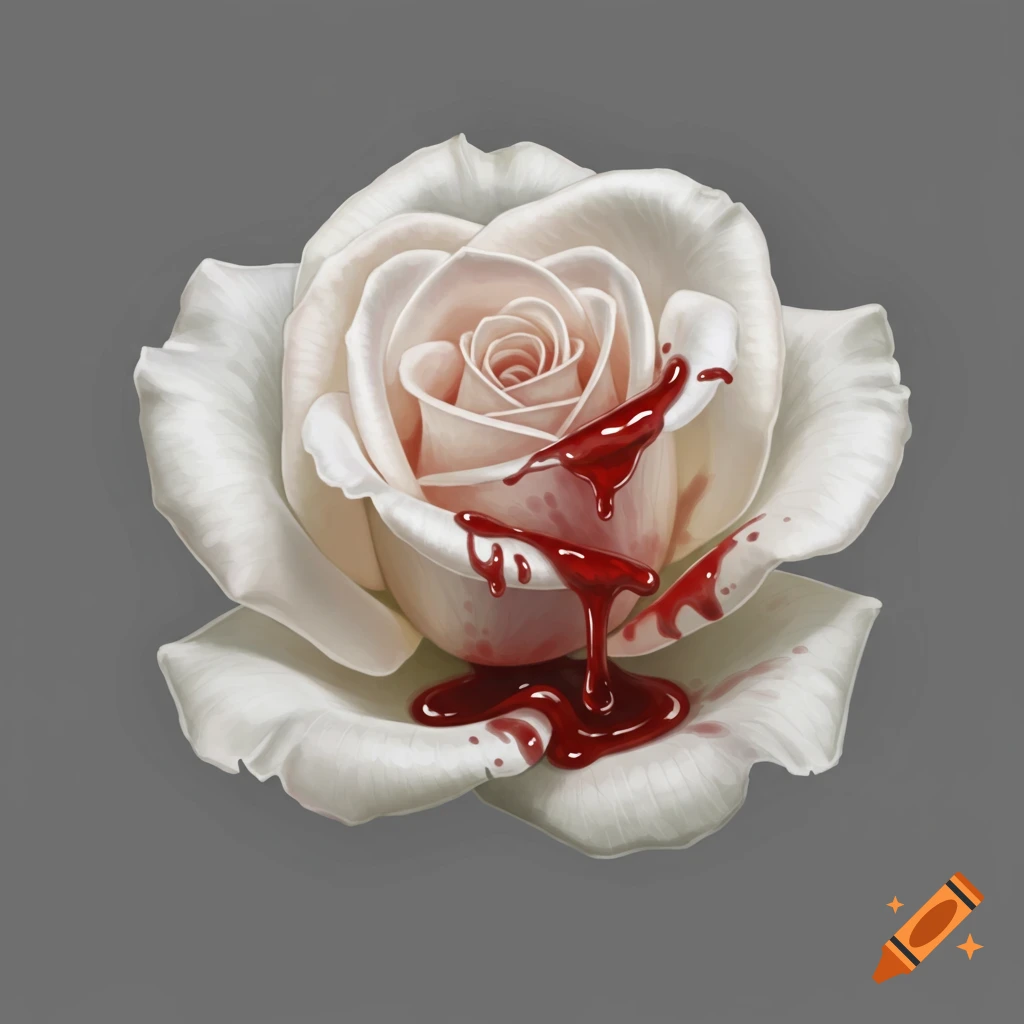 A white rose with red blood dripping on Craiyon