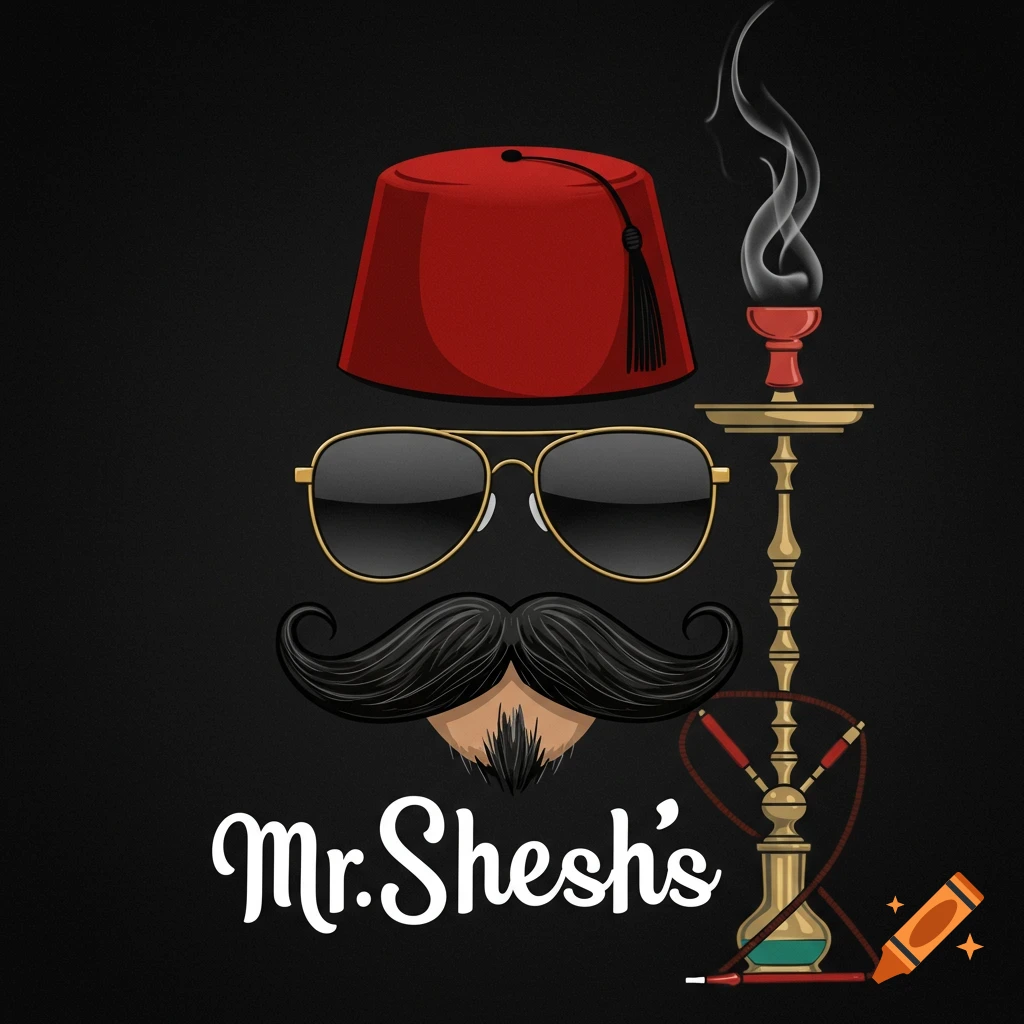 Logo of a man with a fez, sunglasses, mustache, and beard, next to a ...
