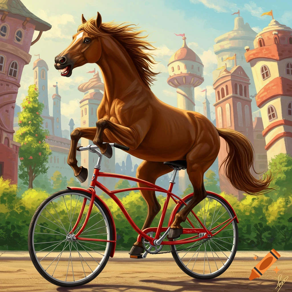 Horse riding a bike on Craiyon