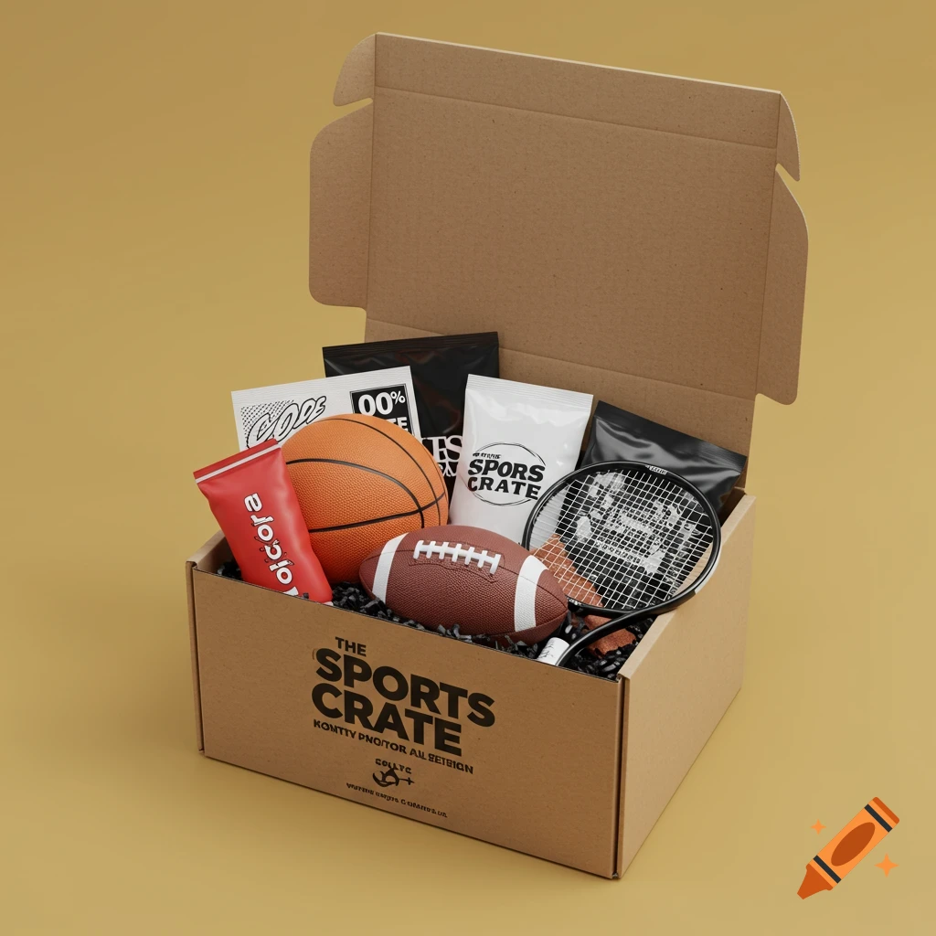 Sports Crate monthly box with sports gear on Craiyon