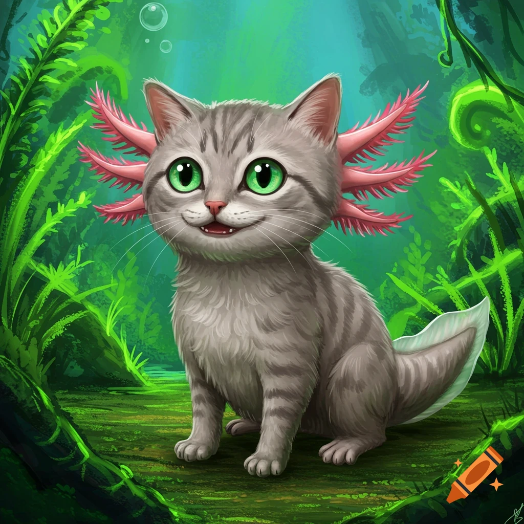 Cat With Gills Resembling an Axolotl created on Craiyon