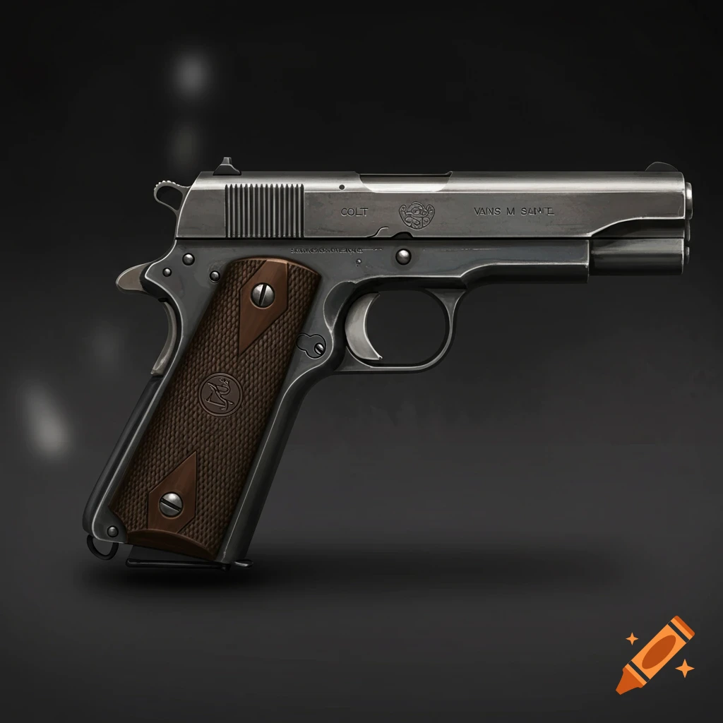 A close-up of a realistic handgun. on Craiyon