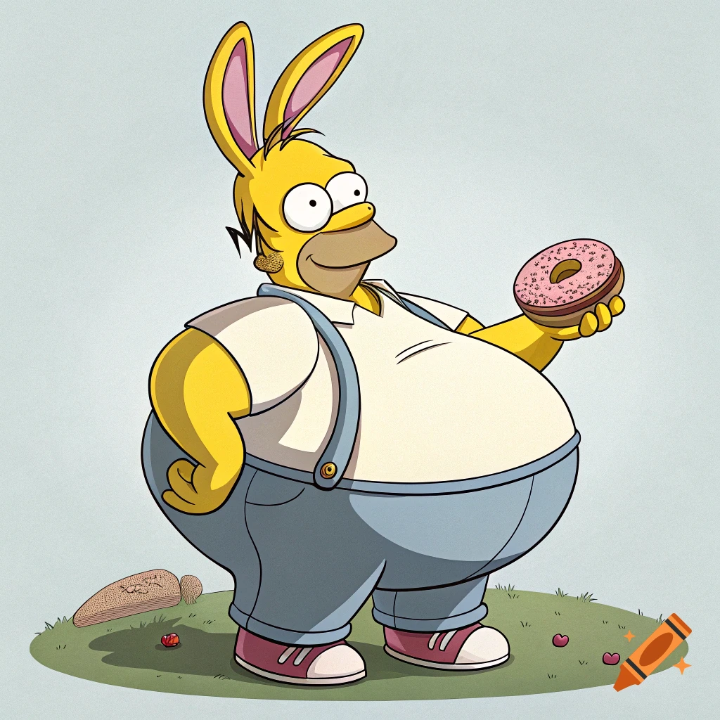 Cartoon illustration of Homer Simpson with a very large belly, smiling ...