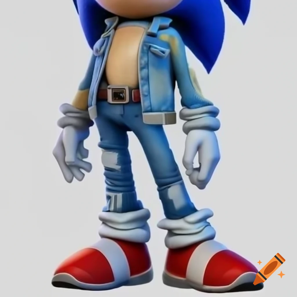 Sonic the Hedgehog in light-blue denim jeans and black leather belt on ...