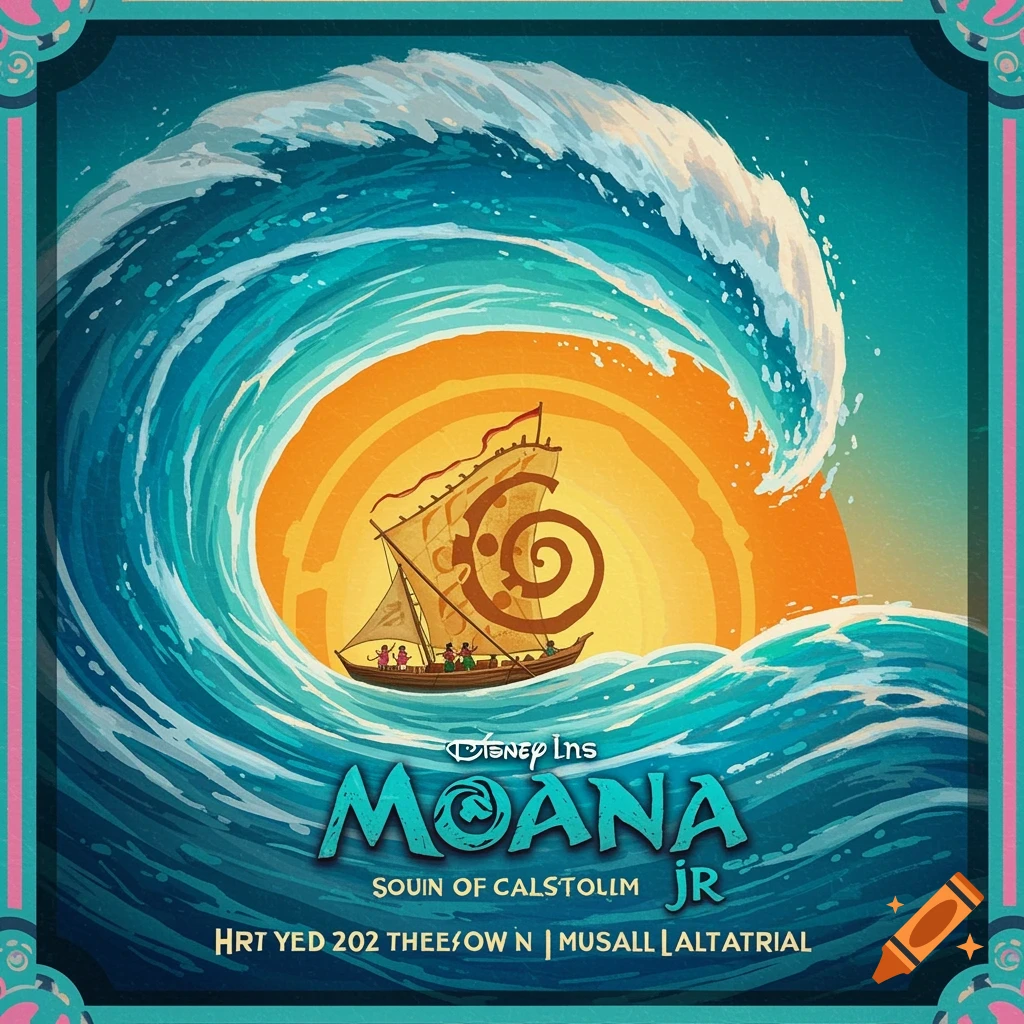 Moana Jr. youth musical logo with Polynesian elements on Craiyon