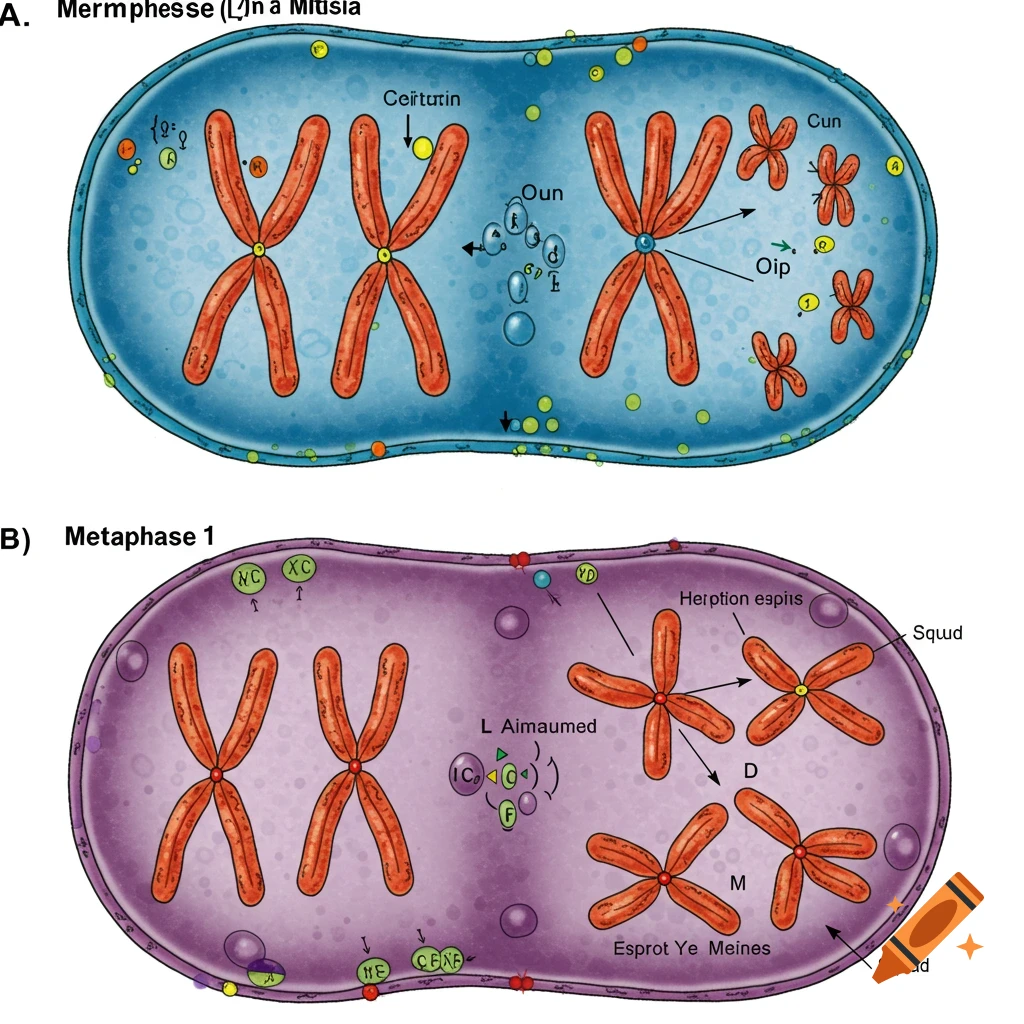 Diagram of chromosomes during metaphase of mitosis and meiosis 1 in an organism with a diploid ...
