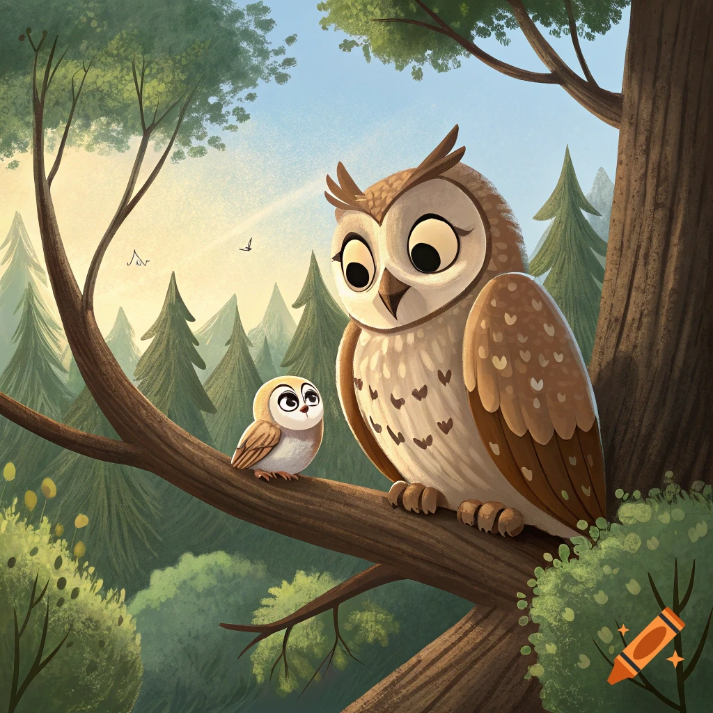 Owl family in the forest on Craiyon