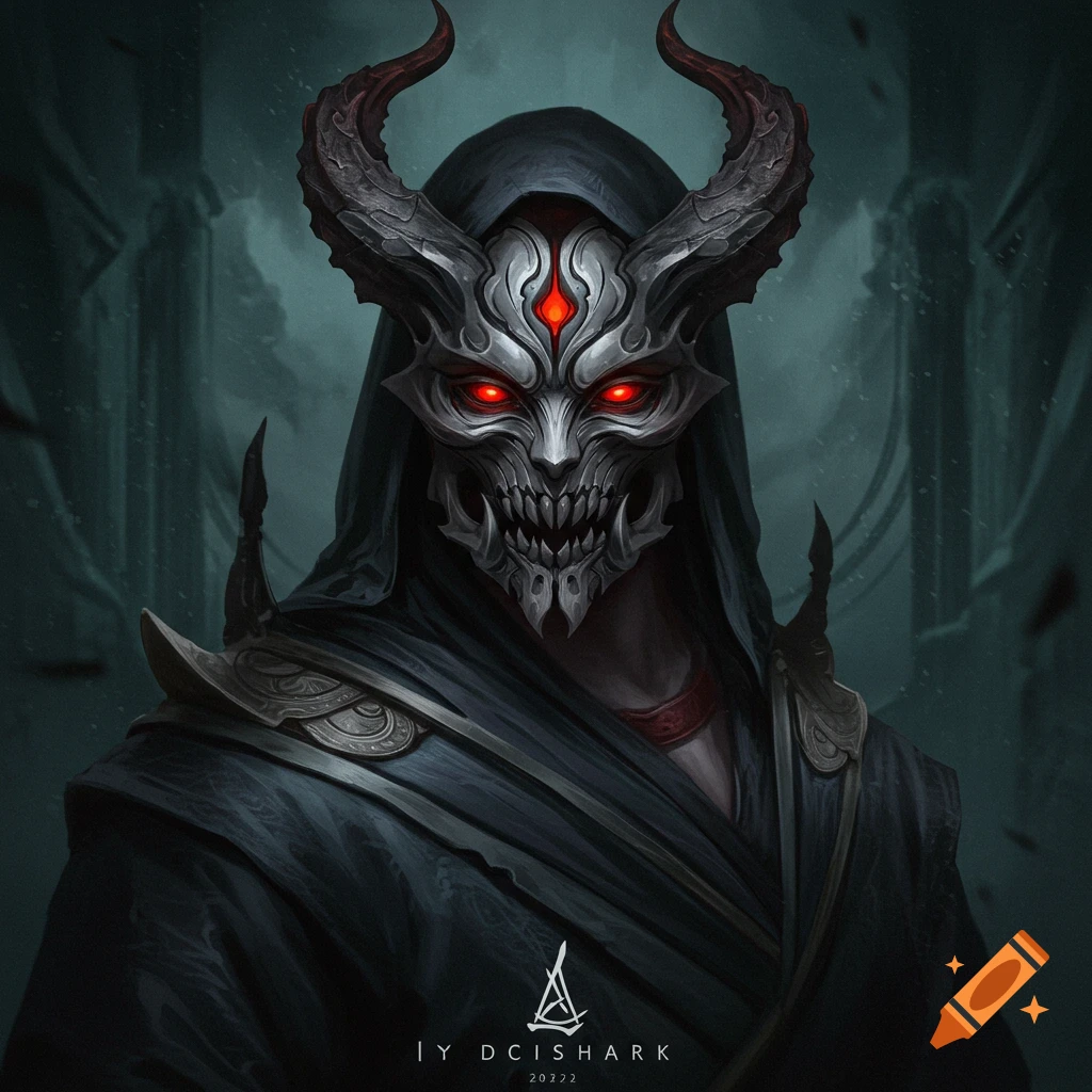 Man with a demon mask art on Craiyon
