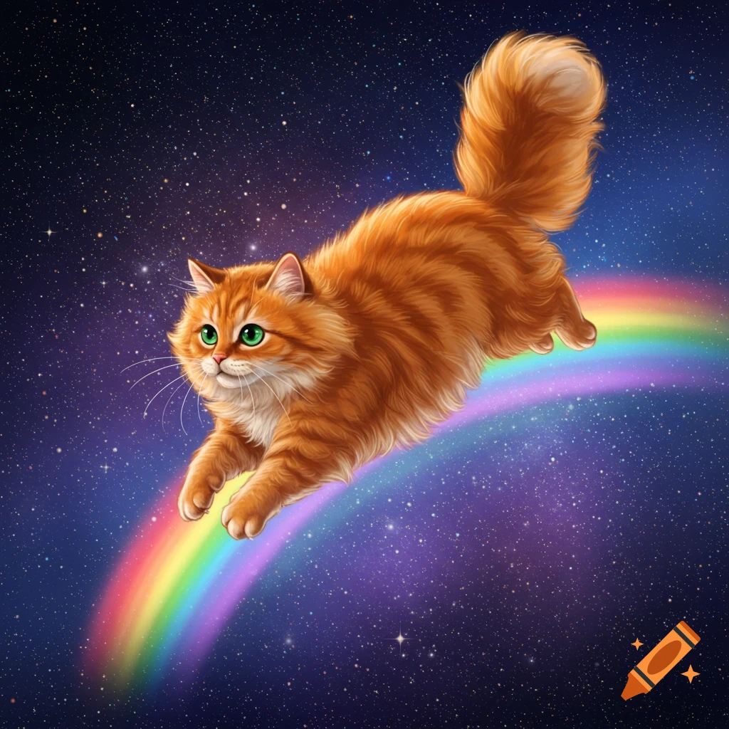 A beagle dog jumps at an orange cat on a branch under a swirling storm ...