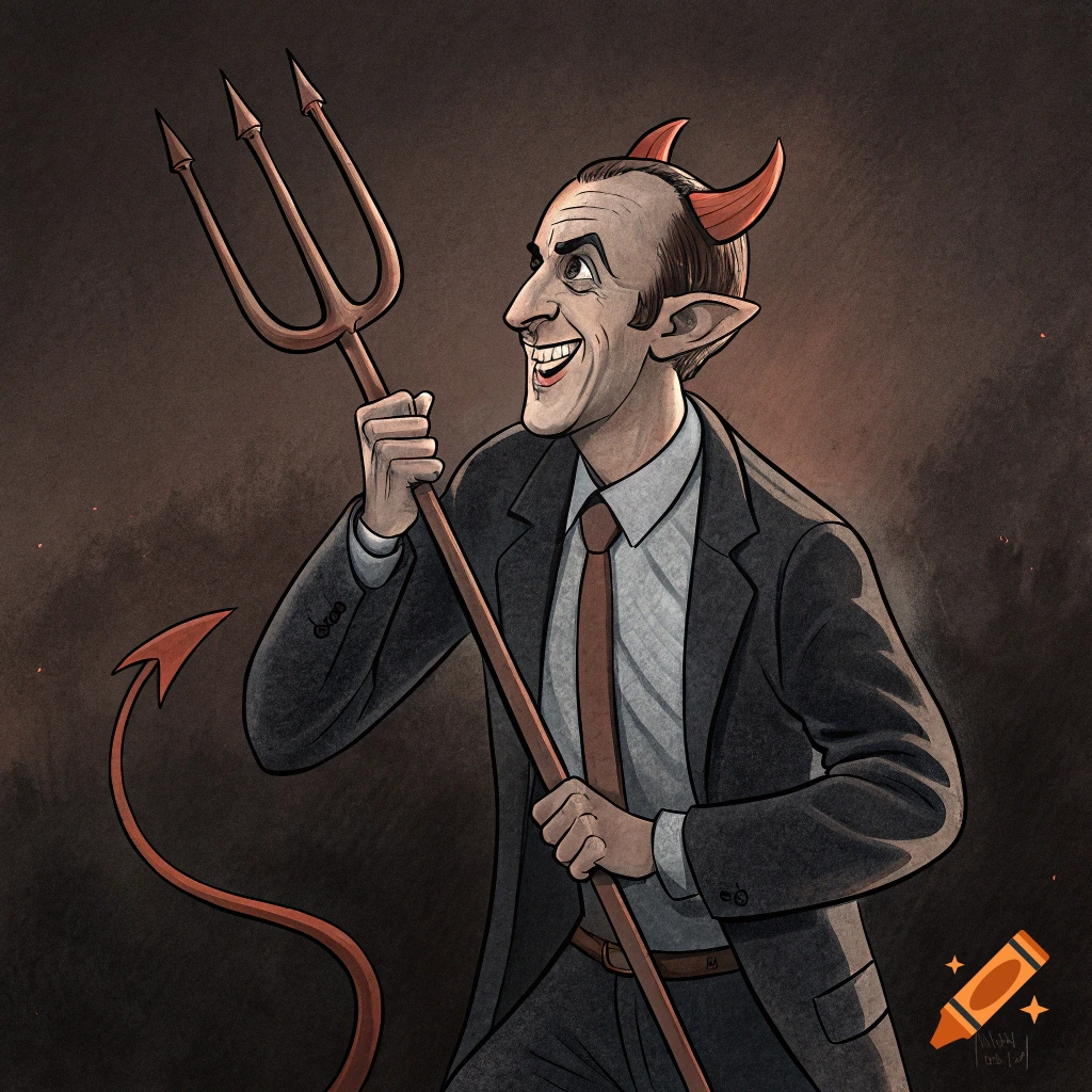 Cartoon illustration of a man resembling Stephen Miller with red devil ...