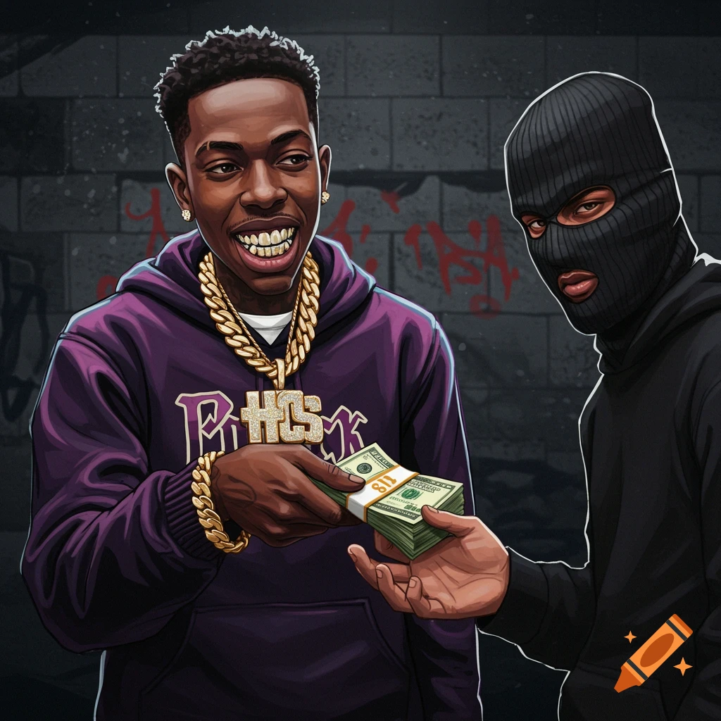 Snoop Dogg kisses Goku while Mr. Krabs counts money on Craiyon