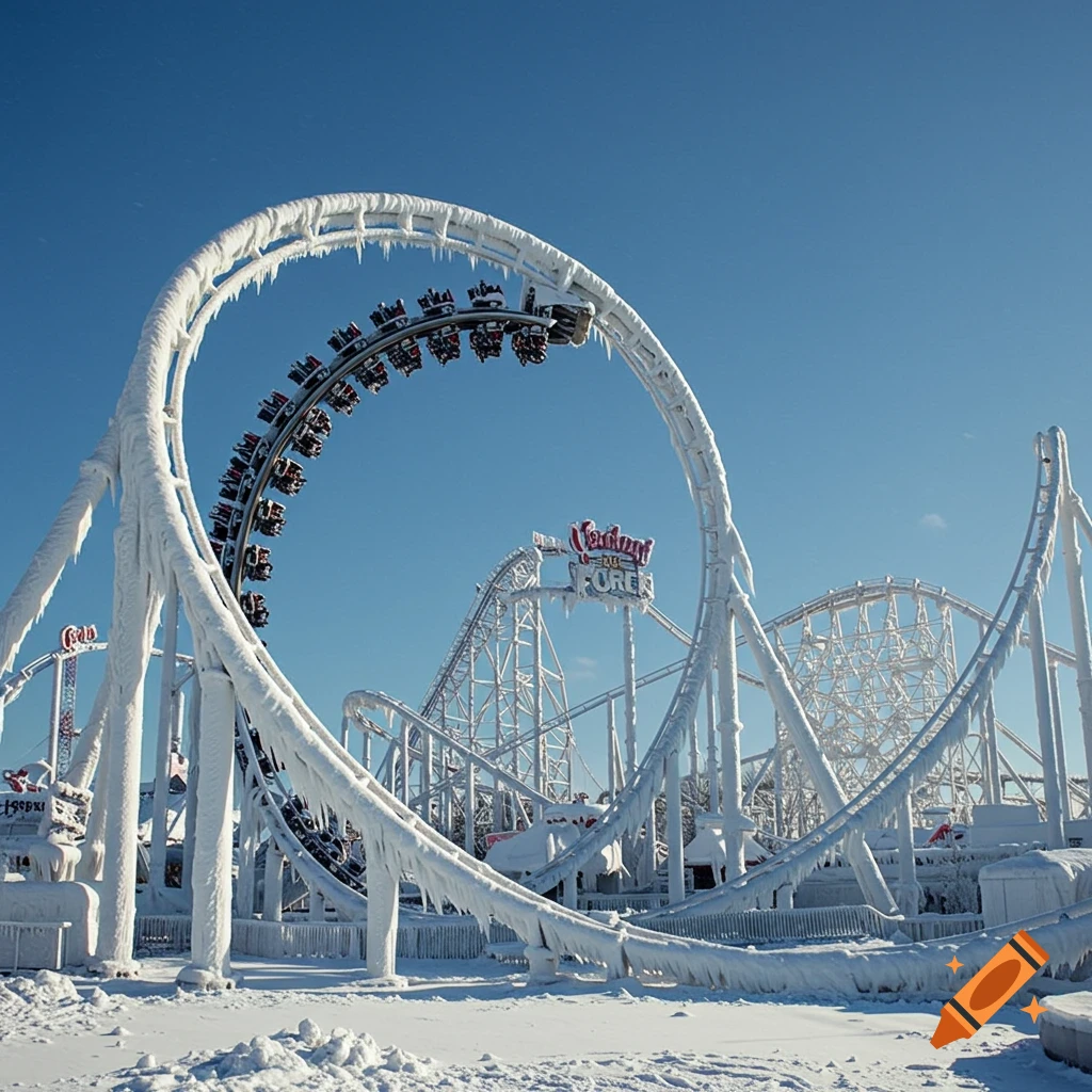 Cedar Point Amusement Park in winter on Craiyon