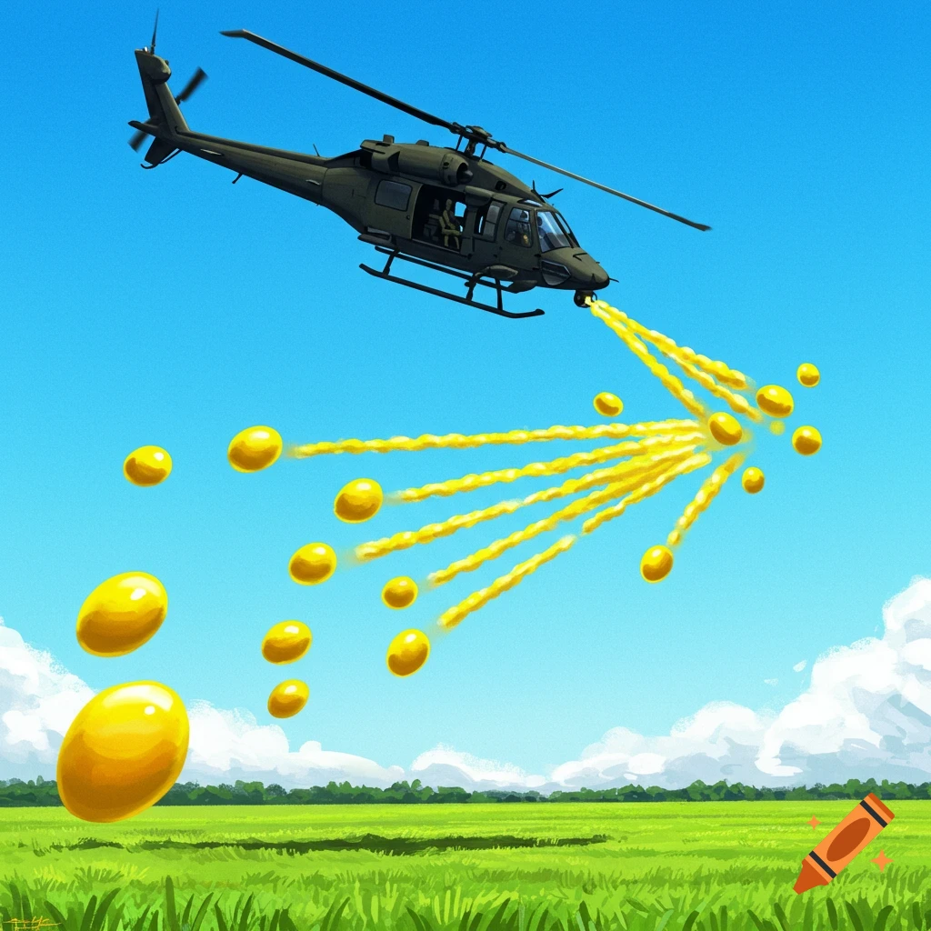 Helicopter shooting egg on Craiyon