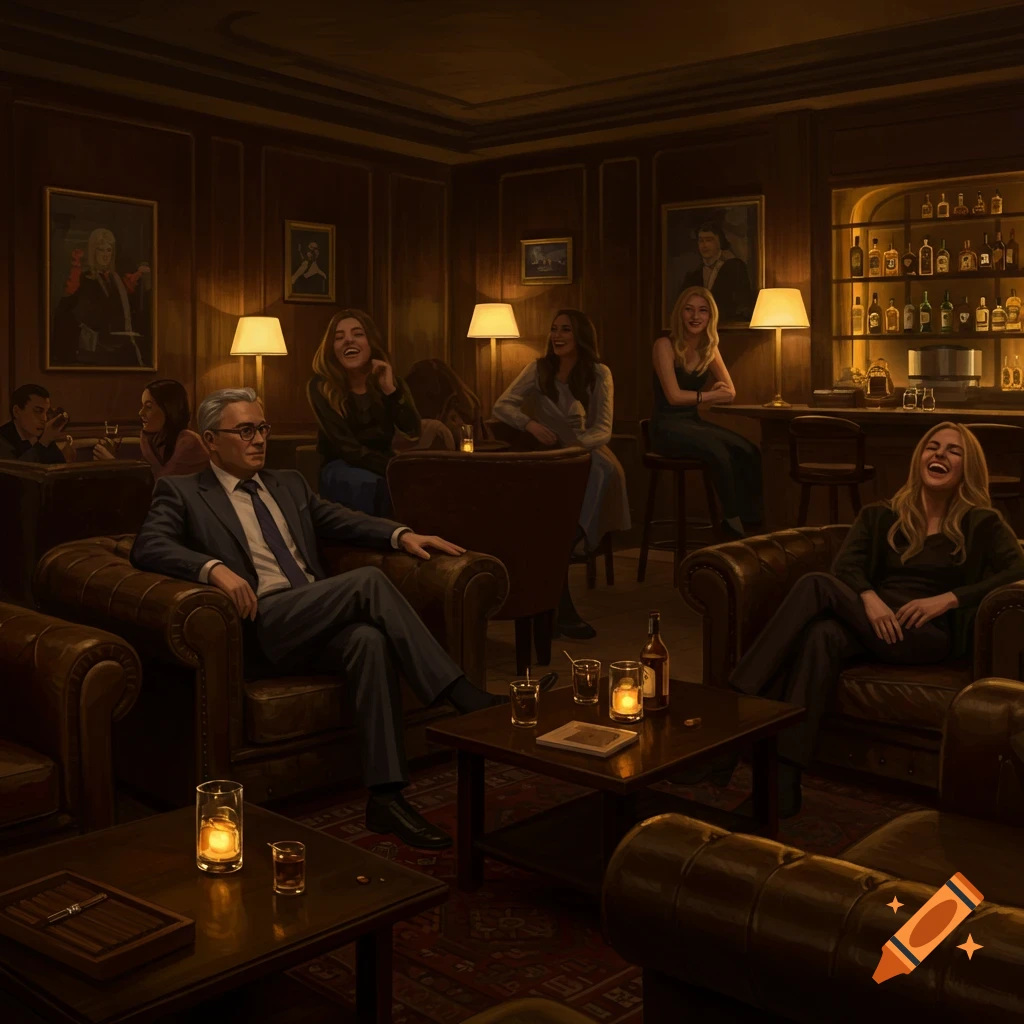 Vintage cigar bar evening lounge on Craiyon