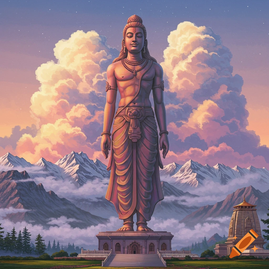 South Indian man praying at Lord Shiva lingam at night on Craiyon