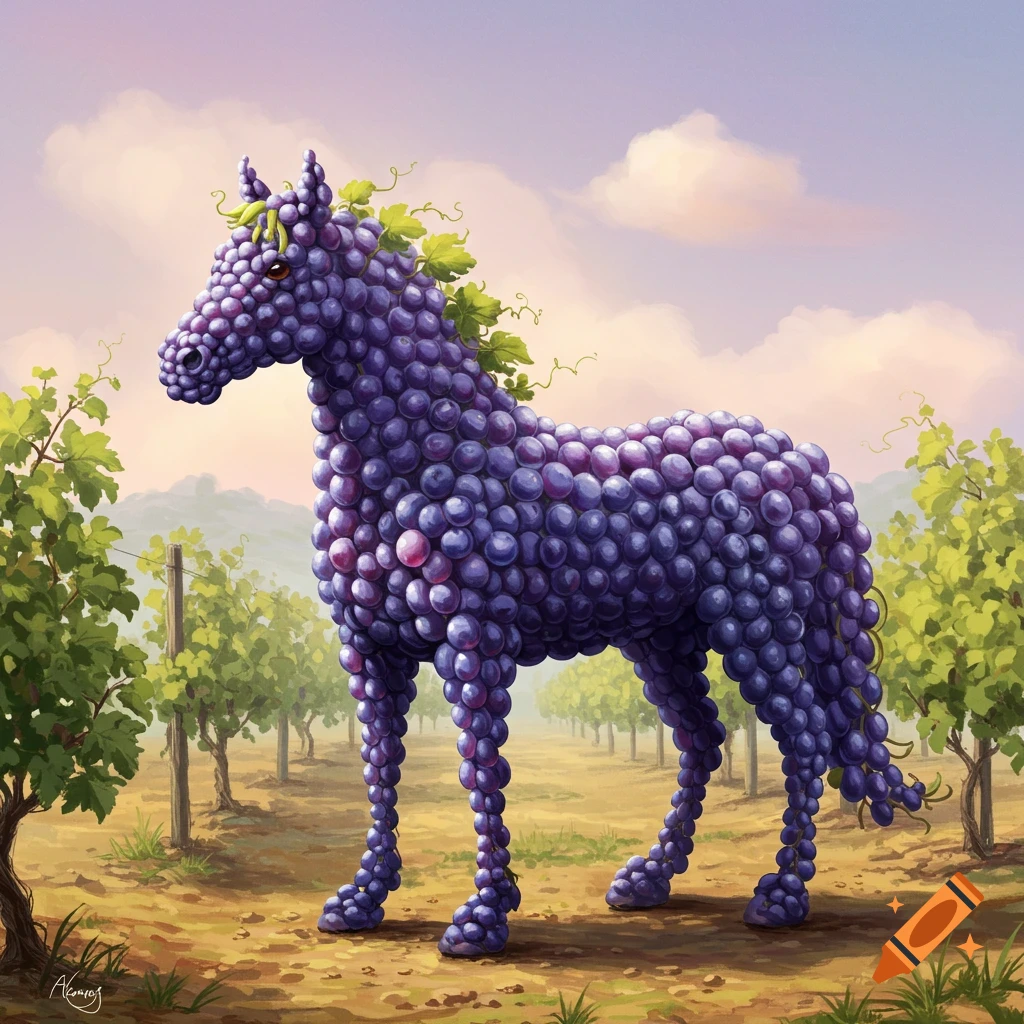 Realistic horse made of fruit on Craiyon