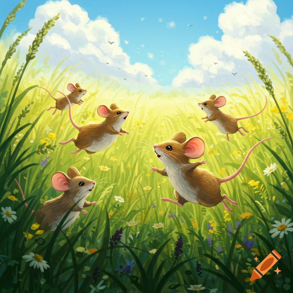 Mice jumping through a field on Craiyon