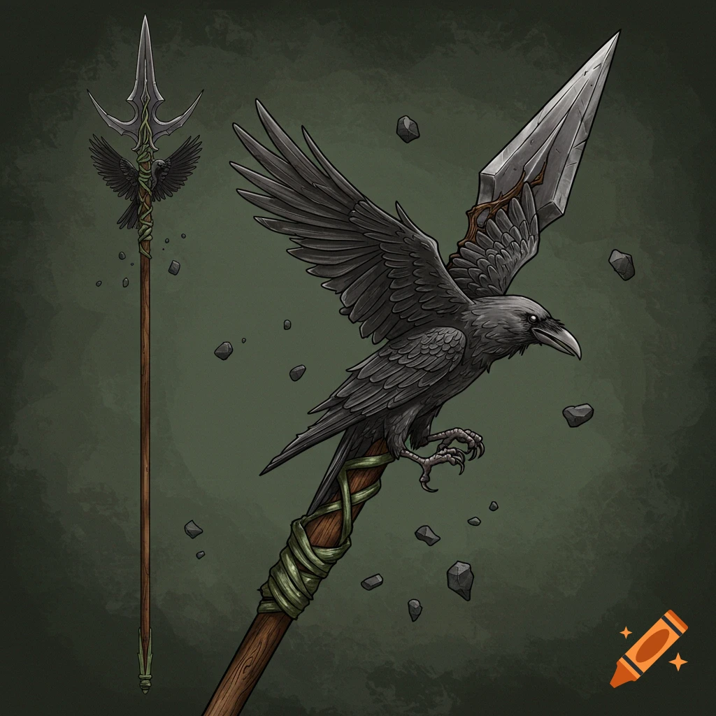 Spear with crow engravings on Craiyon