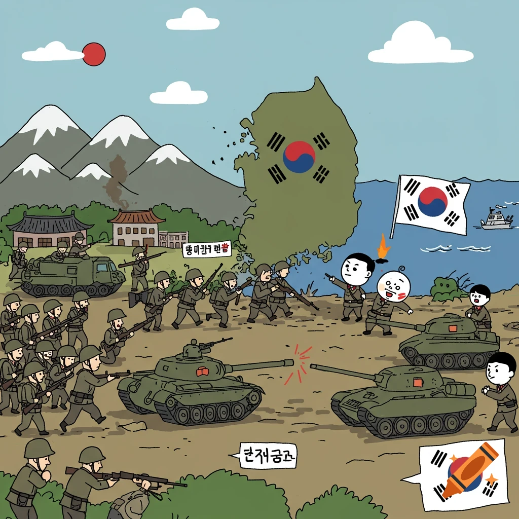 Simple cartoon showing soldiers and tanks in a battle scene with a map ...