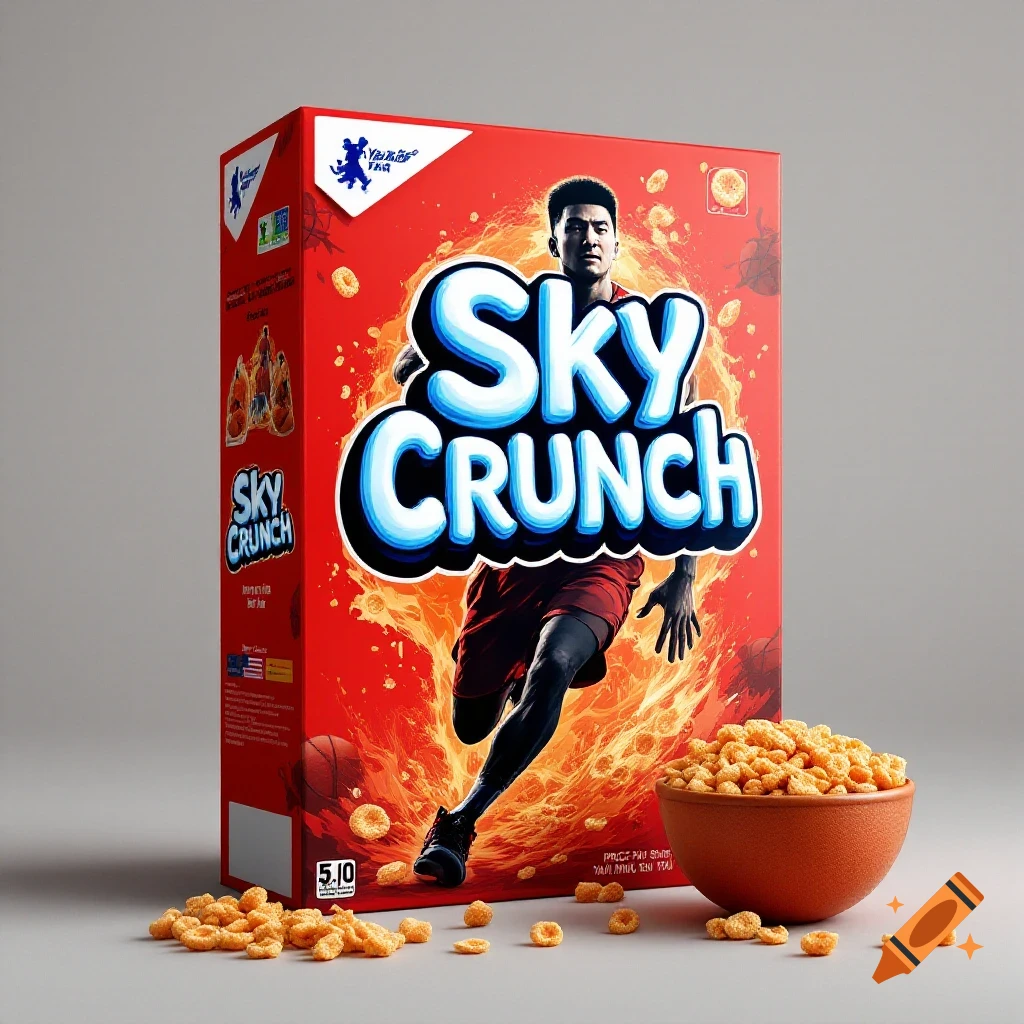 Sky Crunch cereal box design featuring Yao Ming silhouette and ...