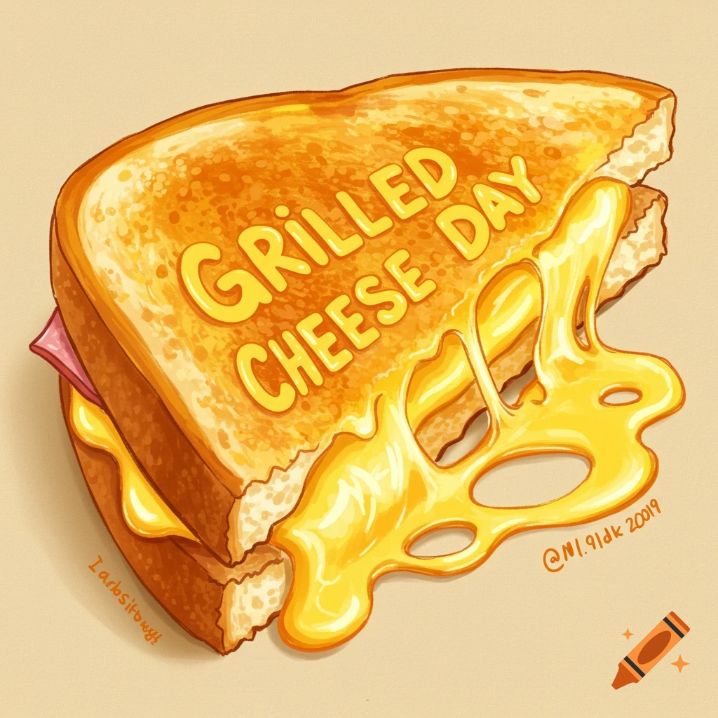 Grilled cheese sandwich with a string pull that says 'Grilled Cheese ...