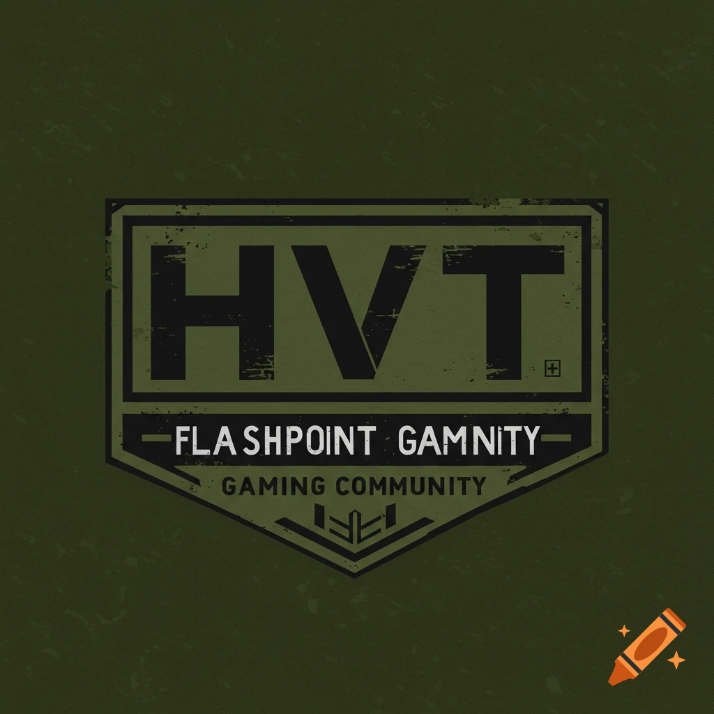 Military-themed logo for Flashpoint Gaming Community with text on Craiyon