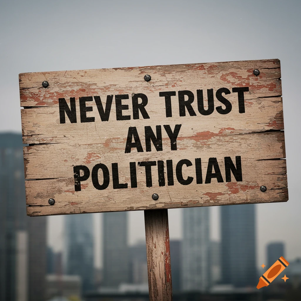 Sign that reads "never trust any politician" on Craiyon