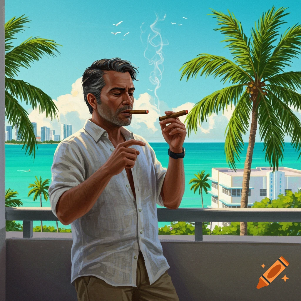 Man smoking in Miami on Craiyon