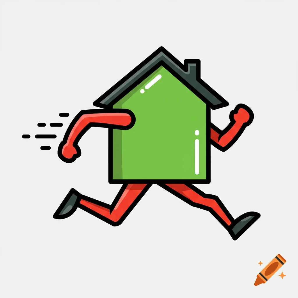 House icon with legs running on Craiyon