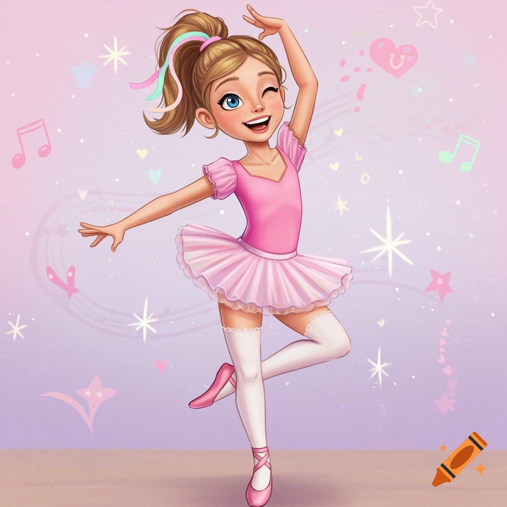 A young girl dancing ballet in a pink leotard and skirt with a ...