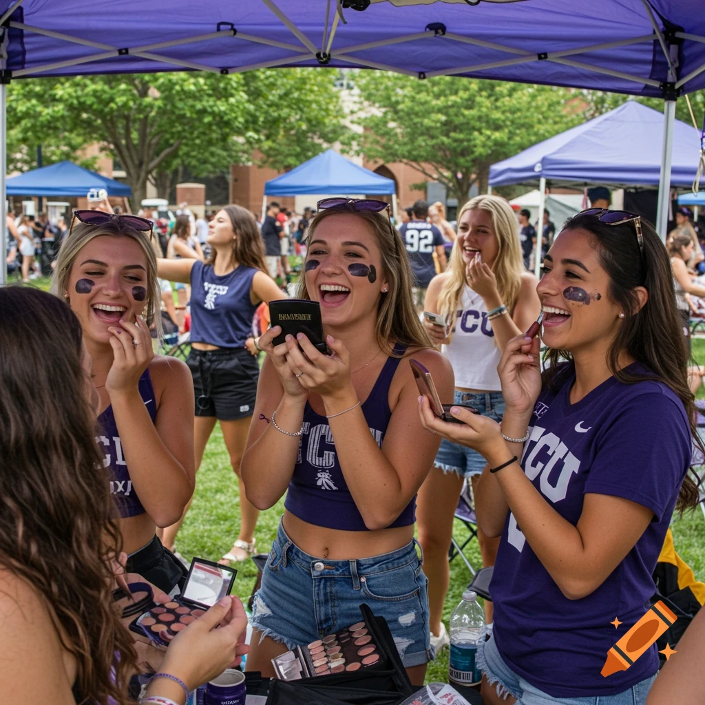 TCU college girls at football tailgate on Craiyon
