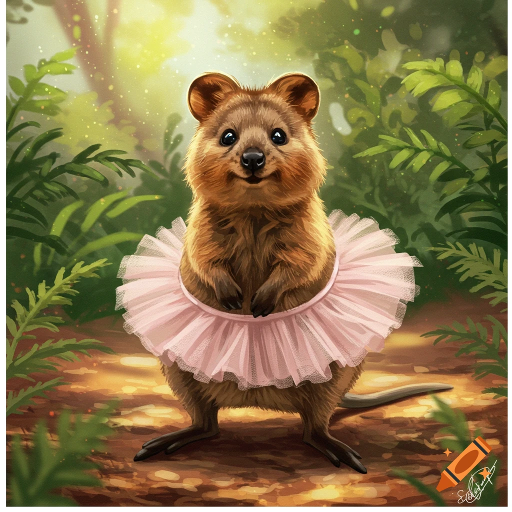 A quokka wearing a pink tutu in a forest. on Craiyon