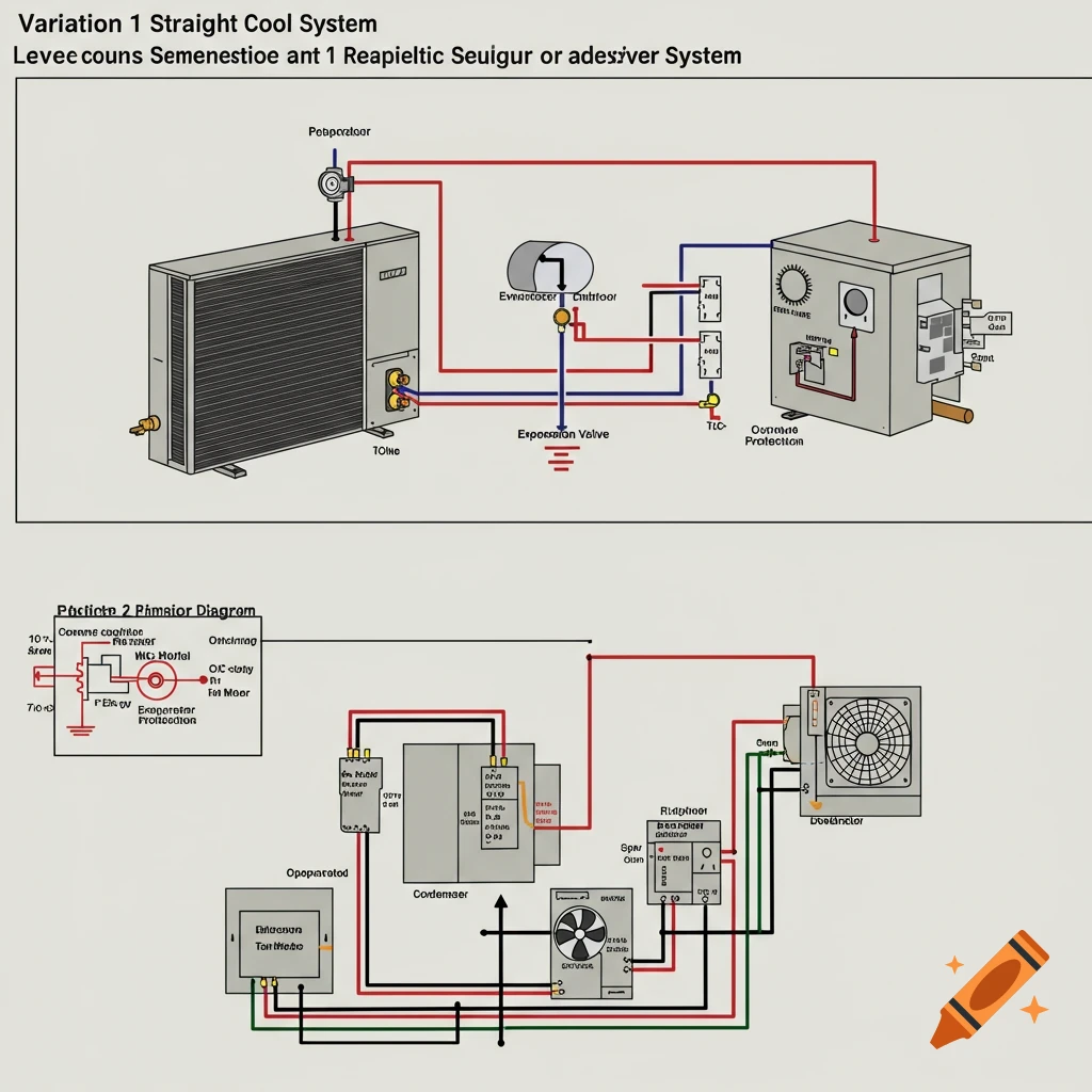 Pictorial and ladder schematic diagrams for cooling, heat pump, and ...