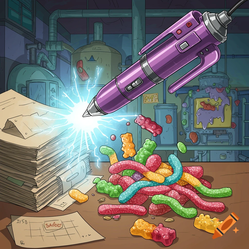 Zapping pen turns objects into gummies on Craiyon