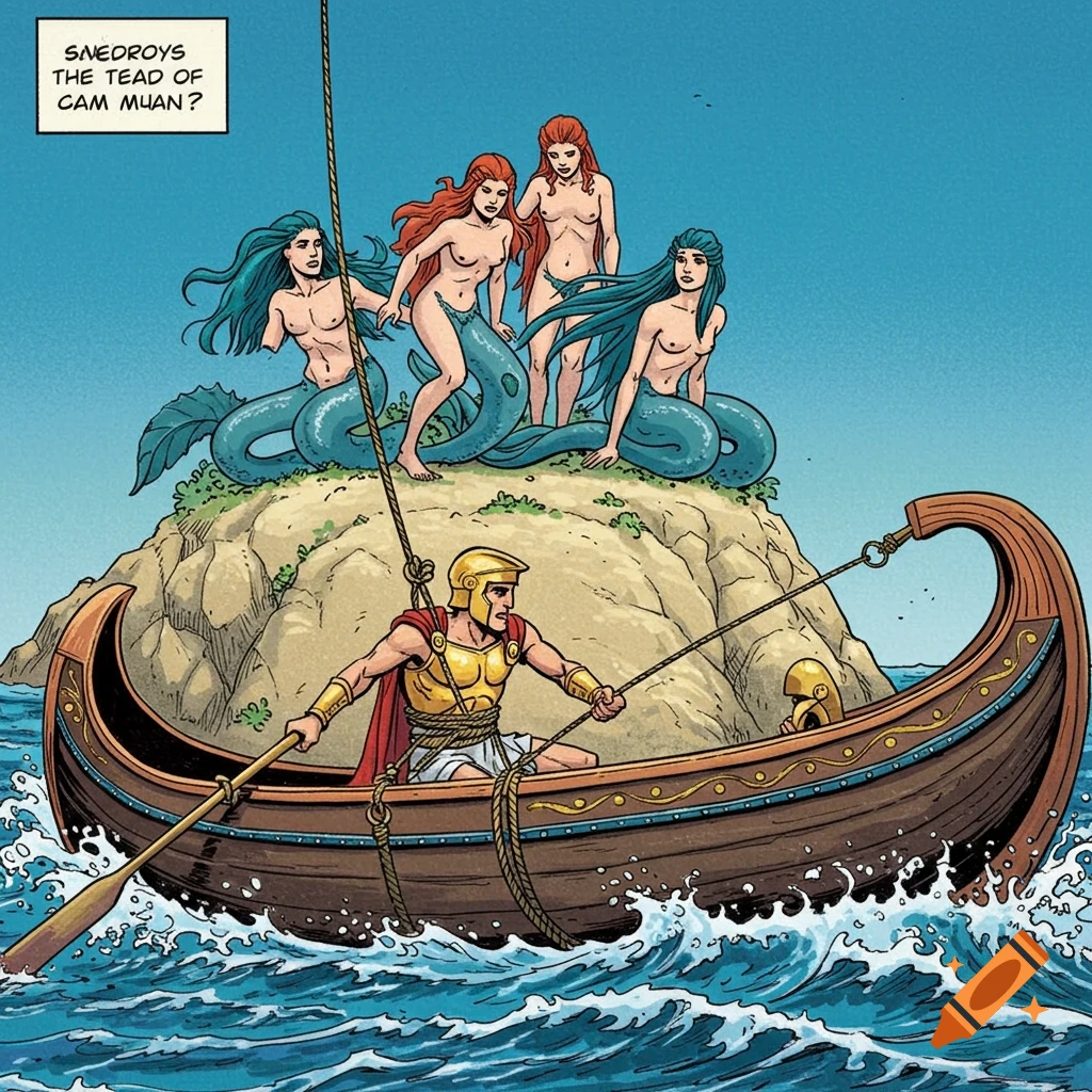 Odyssey and the Sirens from Book 12 on Craiyon