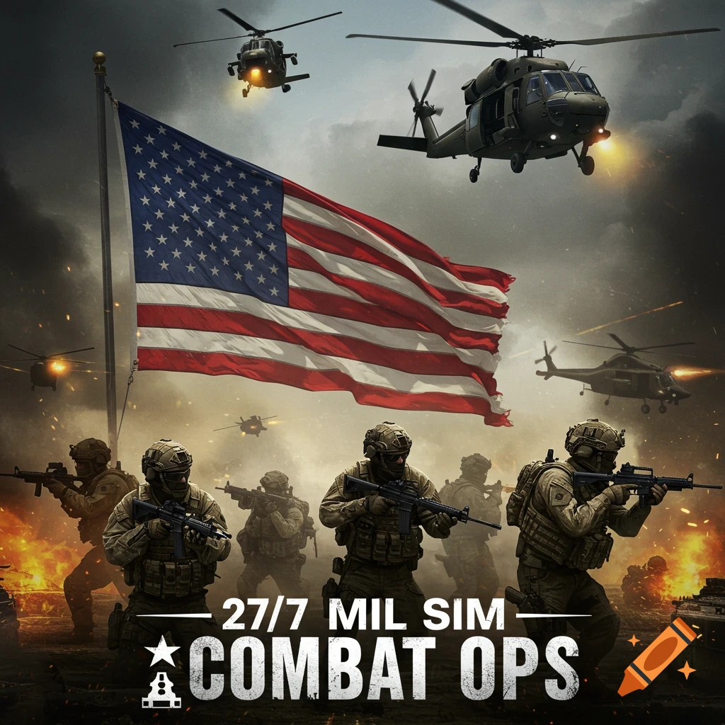 Special operations soldiers under American flag with helicopters for 24 ...