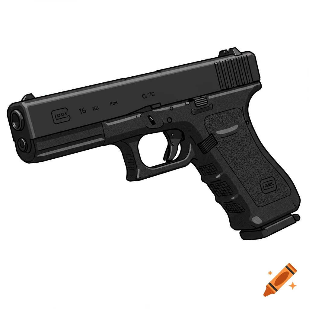 Illustration of a black Glock pistol on Craiyon