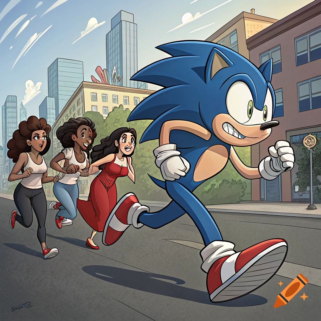 Sonic the Hedgehog running from Robert Kennedy as Dr. Eggman on Craiyon